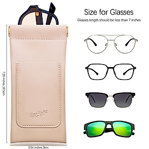 OGOLIGHT Sunglasses Case 2 Pcs Eyeglass Cases Portable Leather Squeeze Top Soft Glasses Case, Anti-scratch Glasses Case Soft Beige
