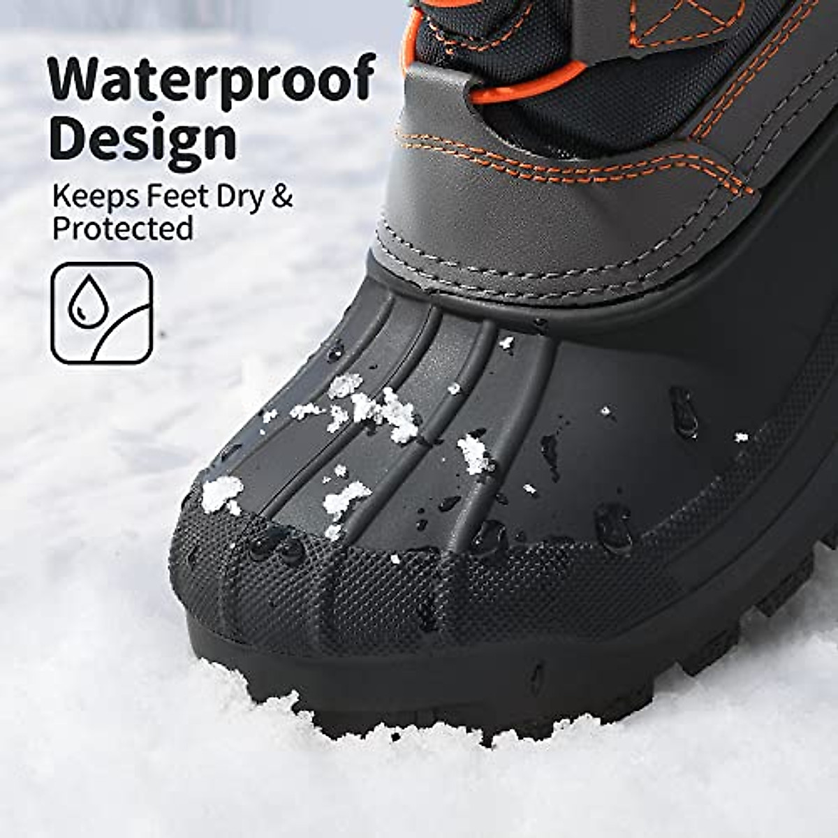 DREAM PAIRS Little Kid Knorth Navy Grey Orange Isulated Fur Winter Waterproof Snow Boots Size 2 M US Little Kid