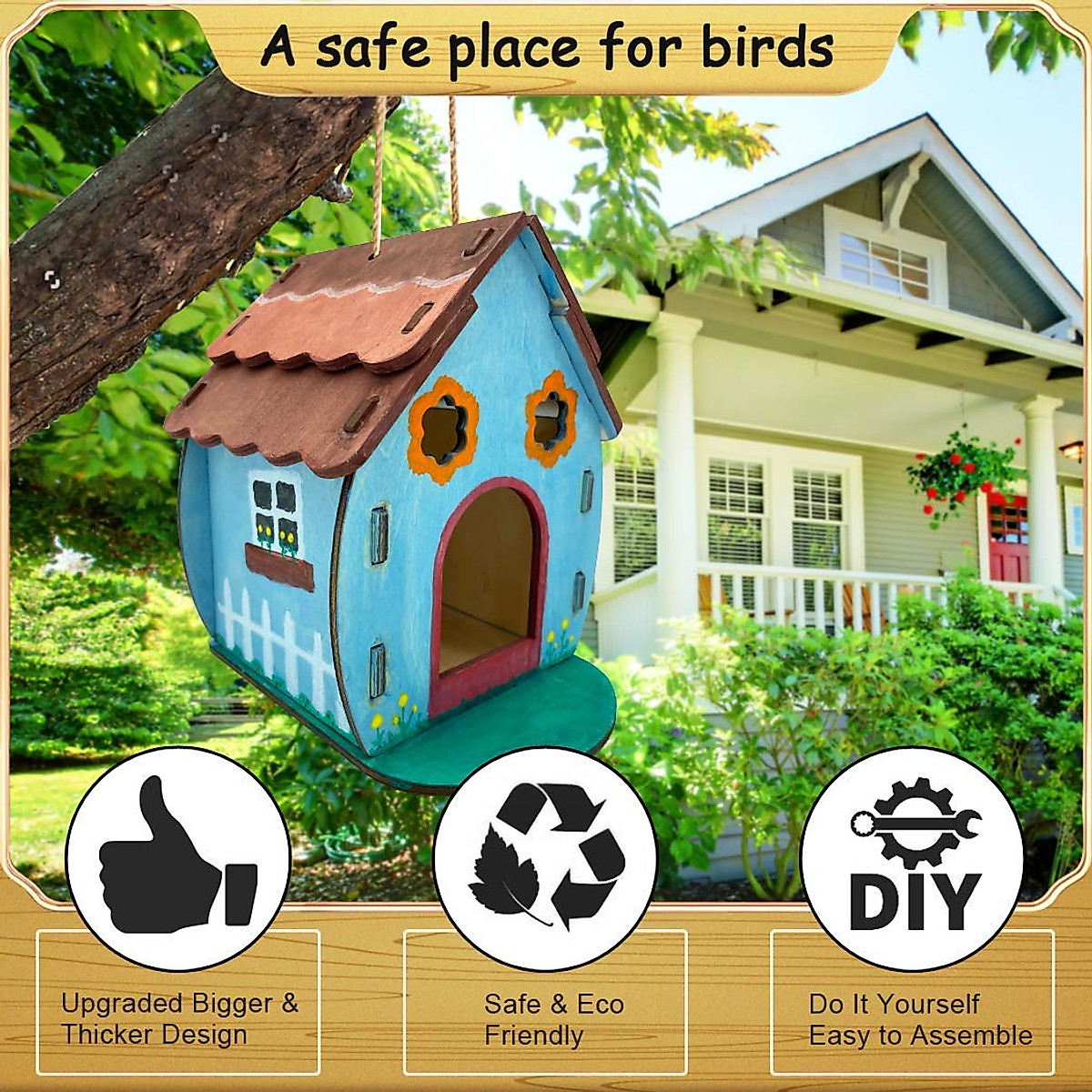Icoodus Large Bird House Kits for Children to Build, Art Craft Wood Toys Birdhouse Kits for Kids 8-12 4-8, Make Your Own Birdhouse, Include Paints & Brushes, Wooden Arts for Girls Boys