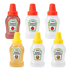 RAYNAG 6 Pack Mini Ketchup Bottles 25ml Mustard Squeeze Bottle Portable Condiment Containers Refillable Honey Sauce Salad Dressing Dispensers Jars for Kids Adults Lunch Bento Box BBQ Camping Travel