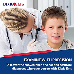 Dixie Ems Basic Medical Pocket Size Otoscope with LED Light, Clip and 4 Specula Sizes for Students, EMTs, Nurses, Doctors, and Vets