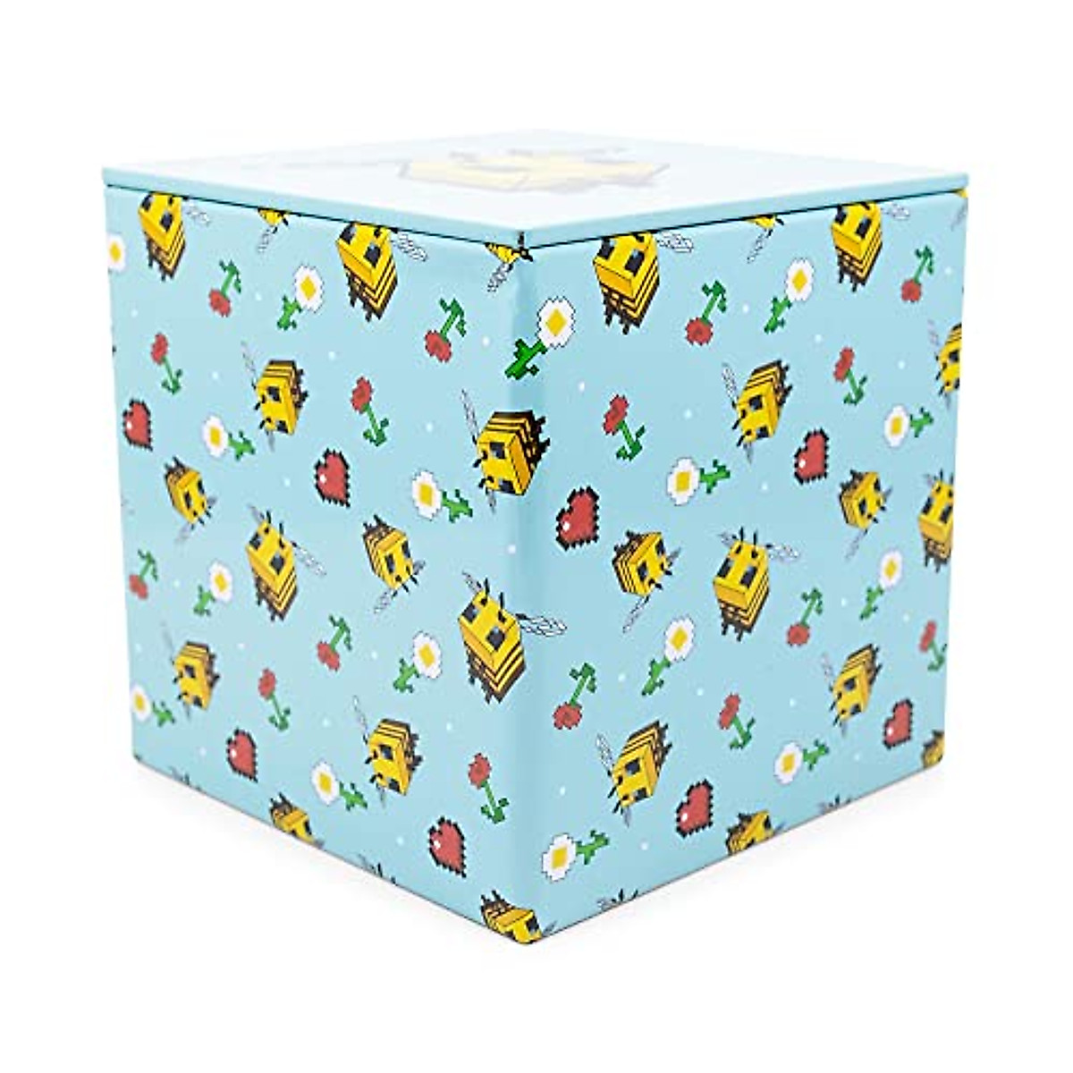 MINECRAFT Bee Pattern 4-Inch Tin Storage Box Cube Organizer with Lid | Basket Container, Cubby Cube Closet Organizer, Home Decor Playroom Accessories | Video Game Toys, Gifts and Collectibles