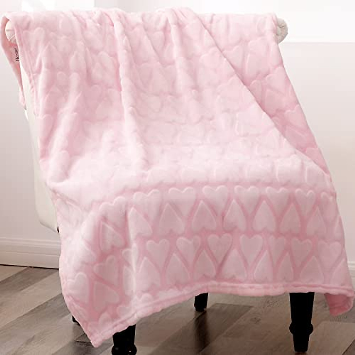Bertte Plush Baby Blanket for Boys Girls | Swaddle Receiving Blankets Super Soft Warm Lightweight Breathable for Infant Toddler Crib Stroller - 33"x43" Large, Pink Hearts Embossed