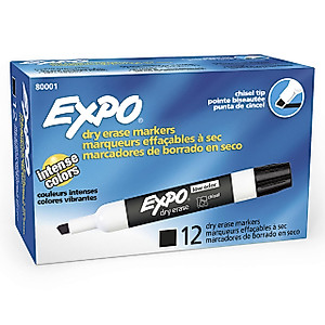 EXPO Low Odor Dry Erase Markers, Chisel Tip, Black, 12 Count