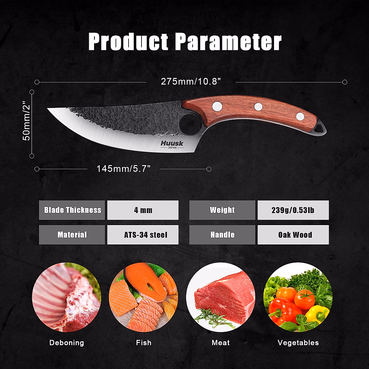 Huusk Chef Knives Bundle with Upgraded Serbian Chef Knife with Leather Sheath and Gift Box