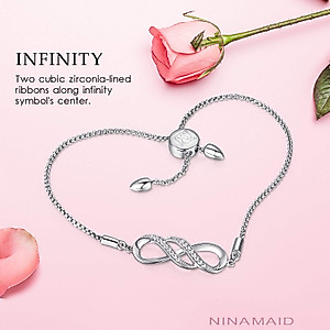 NINAMAID Women Silver Infinity Endless Love Symbol Charm Bracelet Jewelry Gifts with Sparking Crystal Bangle Bracelets for Friendship/Sister/Mother/Daughter