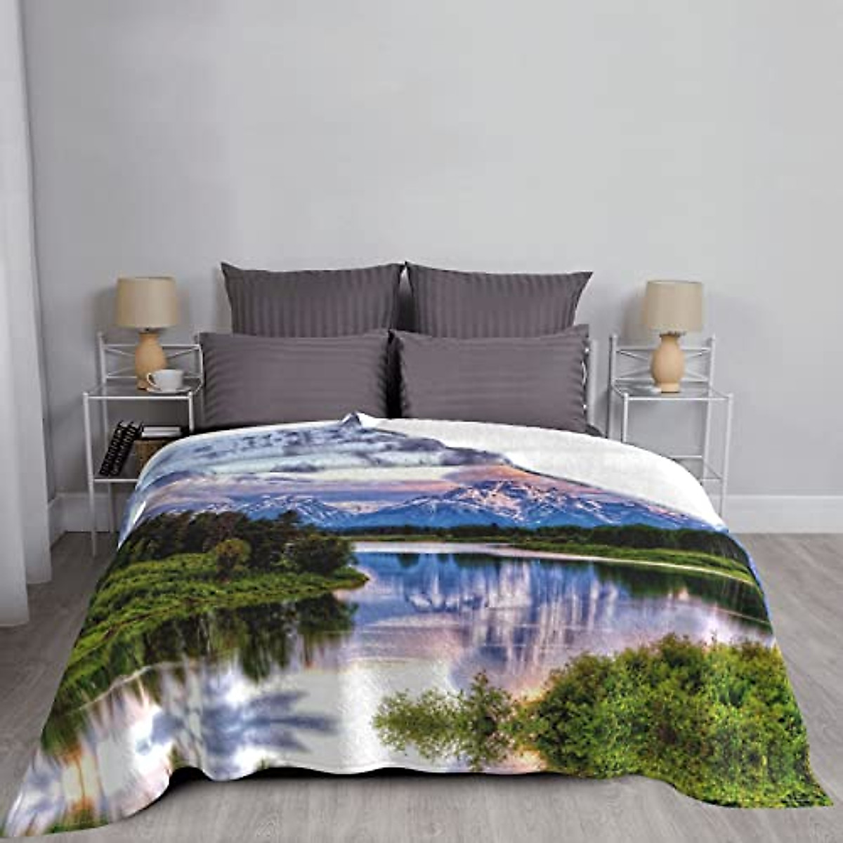 Grand Teton National Park Print Fleece Throw Blanket for Couch Ultra Soft Lightweight Flannel Blanket, 50" X 60"