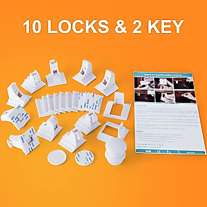 YSF 12 Pack Magnetic Cabinet Locks Highly Secure Baby Proofing Cabinet Latch Child Safety Locks for Cupboard Drawers, Adhesive Easy Installation Children Proofing Cabinet Latches(10 Locks + 2 Keys)