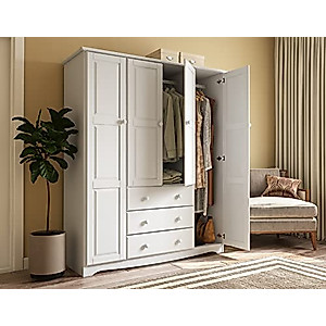 Palace Imports 100% Solid Wood Family Wardrobe/Armoire/Closet, White. 3 Clothing Rods Included. NO Shelves Included. Optional Shelves Sold Separately. 60.25" w x 72" h x 20.75" d