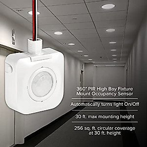 Maxxima High Bay Fixture Mount - 360 Degree PIR Occupancy Sensor, Hard Wired Indoor Motion Sensor, Automatic Commercial or Residential Lighting Solution, Max Height 30 Ft, 120-277V