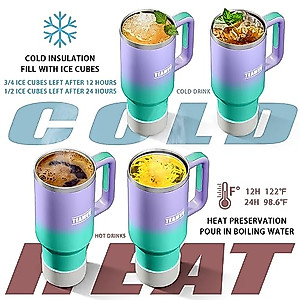 TEAMVV 40 oz Tumbler with Handle and Straw Stainless Steel Vacuum Insulated Tumbler Tea or Iced Coffee Mug for Hot or Cold Beverages 40 oz Tumbler with Handle(Fairyland Green)