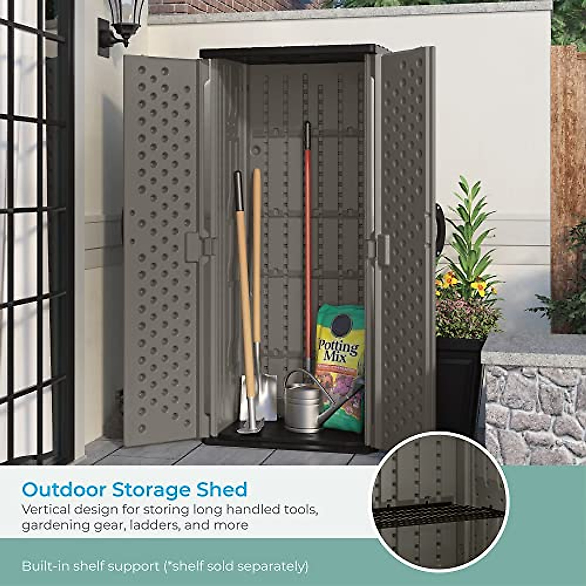 Suncast BMS1250SB Vertical Storage Shed, Stoney