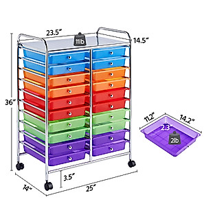 Yaheetech 20 Drawers Rolling Storage Cart Multipurpose Movable Organizer Cart Tools Scrapbook Paper Organizer on Wheels, Multicolor