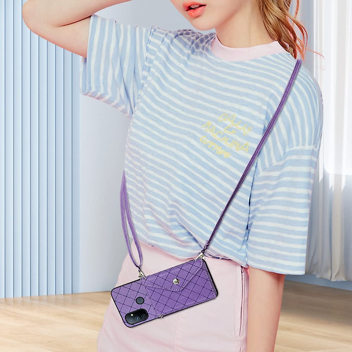 Compatible with OnePlus Nord N100 Wallet Case with Crossbody Shoulder Strap and Stand Leather Credit Card Holder Cell Phone Cover for One Plus N 10 G5 1 Plus 10N 1plus One+ 1+Nord N100 Purple