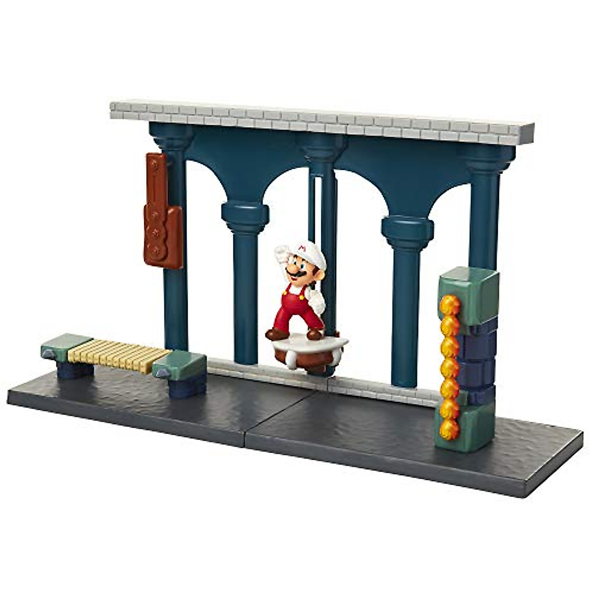 Nintendo Super Mario Lava Castle Deluxe Play Set, Includes: 2.5” Fire Mario Figure & Mechanical Features, Spinning Fireballs Tower, Swinging Pendulum, Bone Lift & Bridge