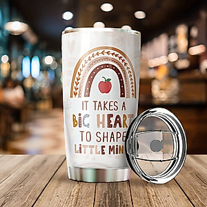Teacher Gift for women- gifts for teachers appreciation gifts preschool kindergarten teacher gifts It Takes a Big Heart To Shape Little Minds end of school year gifts teacher cups Tumbler 20 Oz