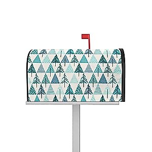 Christmas Mailbox Cover Magnetic Christams Xmas Tree Tile Pattern Pine Simple Strokes Post Box Cover Waterproof Durable Mailbox Wraps for Farmhouse Outdoor Garden Home Decor Standard Size 25 X 21in
