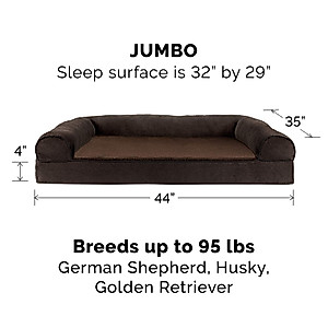 Furhaven Cooling Gel Dog Bed for Large Dogs w/ Removable Bolsters & Washable Cover, For Dogs Up to 95 lbs - Sherpa & Chenille Sofa - Coffee, Jumbo/XL