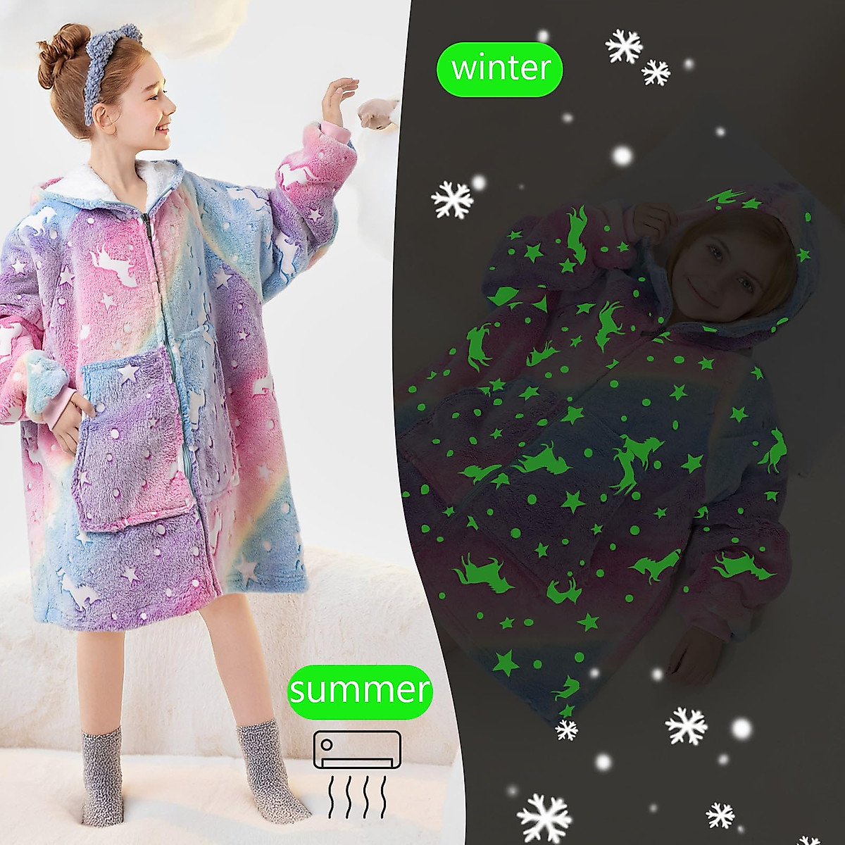 MeMoreCool Wearable Blanket Kids Blanket Hoodie, Hooded Blanket Kids Comfy Blanket Sweatshirt, Toddler Blanket with Hood