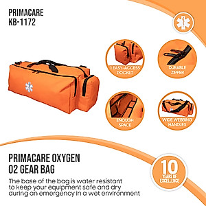 PrimaCare KB-1172 Oxygen O2 Gear Bag with Multiple Compartments Waterproof Bottom and Heavy-Duty Zipper, 32" x 12" x 13", Orange