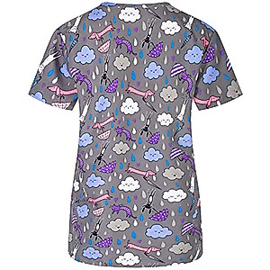 Minty Mint Women's Comfortable Lightweight Microfiber Printed Medical Scrub Set V-Neck Top and Pants Dentist Medical Profession Doctor EMT Nurse Veterinarian sI62vv Grey Purple M