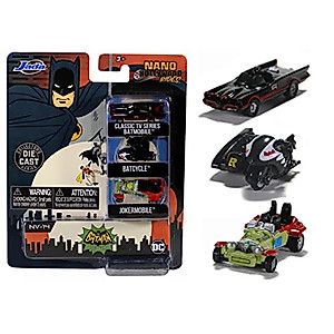 Jada Toys Nano Hollywood Rides Batman 1966 Classic TV Series 3 PK, Black,olive