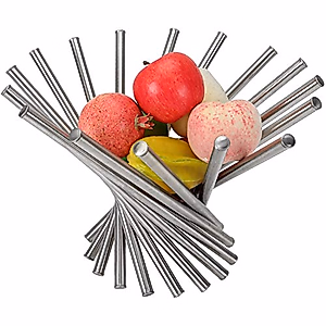 Nicunom Stainless Steel Rotation Fruit Bowl, Foldable Rotation Fruit Basket, Modern Countertop Fruit Basket Holder, Unique Design Decorative Fruit Stand Kitchen Storage, Silver