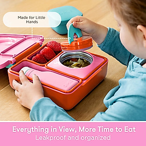 OmieBox Bento Box for Kids - Insulated Lunch Box with Leak Proof Thermos Food Jar - 3 Compartments, Two Temperature Zones (Single) (Packaging May Vary)