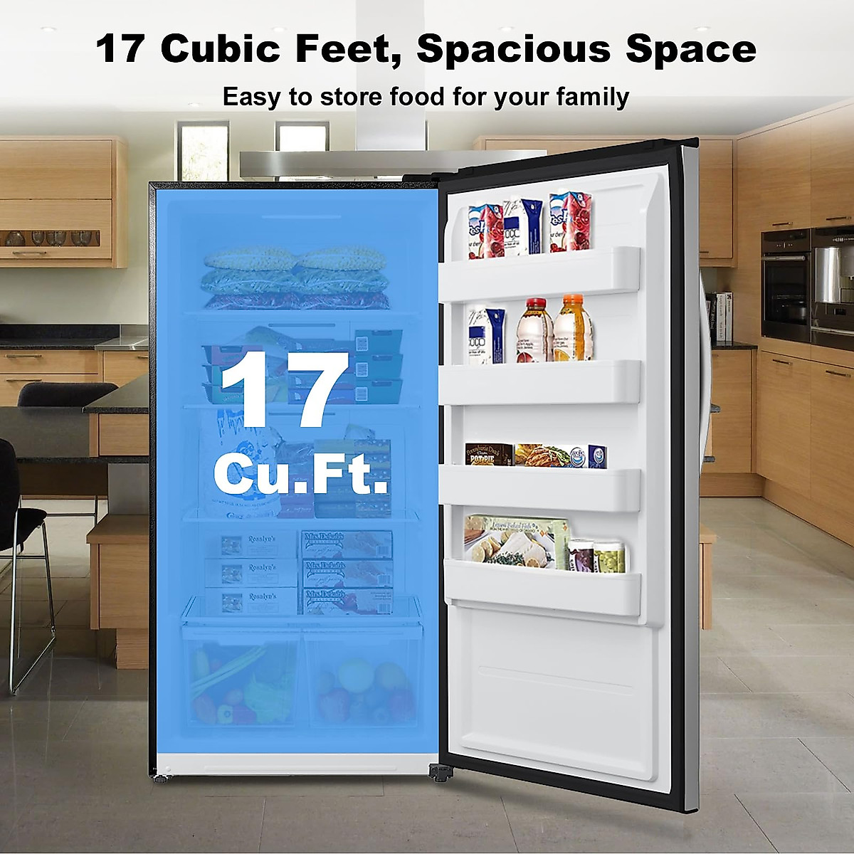 Techomey 17 Cu.Ft Upright Freezer, Stand Up Freezer Frost Free, Convertible Freezer/Refrigerator, Garage Freezer with Single Door, Quick Freeze, Stainless Steel