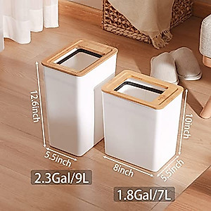 Doyingus Slim Trash Can 2.3 Gal, Small Wastebasket with Bamboo Lid Rectangular Plastic Garbage Can for Bathroom, Bedroom, Kitchen, Office, Living Room