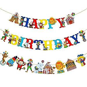 Circus Happy Birthday Banner Carnival Party Banners Circus Birthday Party Decorations 3Pcs Circus Theme Hanging Cutouts Banner for Carnival Baby Shower Supplies