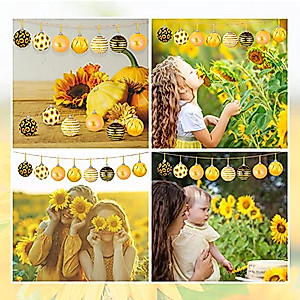 Yuxung 12 Pcs Summer Sunflower Tree Ornament Shiny Hanging Sunflower Ball Yellow Sequin Hanging Ornament Sunflower Tree Decor (Black Yellow)