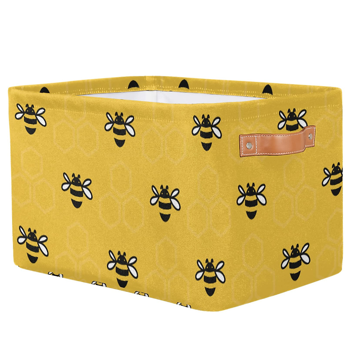 Storage Baskets with Handles, Bee Yellow Storage Cube Rectangular Fabric Collapsible Toy Storage Bin Organizer for Closet Shelf Laundry Nursery Kids Bedroom, 15x11x9.5 In,1 Pack