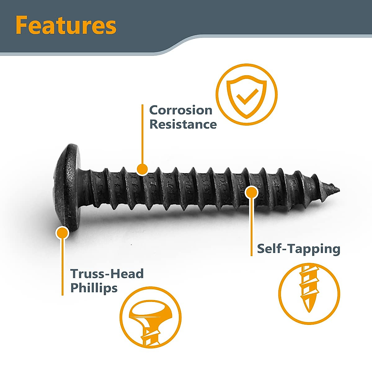 POWERTEC QWS1008#14 Wood Screws 1-1/2 inch, Phillips Truss Head Self Tapping Black Wood Screw Set - 100pcs