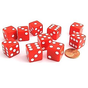 Koplow Games Set of 10 Six Sided D6 16mm Standard Dice Red