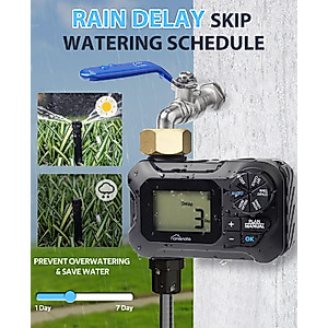 HOMENOTE Sprinkler Timer, Water Timer for Garden Hose, Programmable Irrigation Timer with Brass Swivel, Garden Hose Timer for Automatic Irrigation with Rain Delay/Manual Mode, IP65 Waterproof