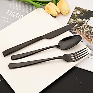 Snplowum 20-piece Black Cutlery Set, 18/10 Stianless Steel Silverware Heavy Duty Tableware Set Include Dinner Knife/Fork/Spoon, Service For 4, Mirror Polish