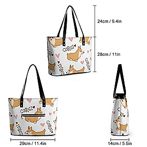 Womens Handbag Welsh Corgi Dog Pattern Leather Tote Bag Top Handle Satchel Bags For Lady