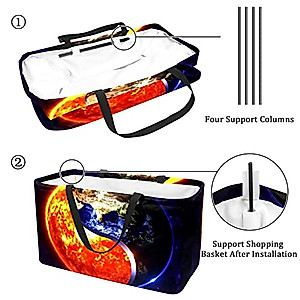 KQNZT Reusable Grocery Bags, Heavy Duty Reusable Shopping Bags, Large Tote Bags with Long Handles and Reinforced Bottom, Yin Yang Gossip Earth