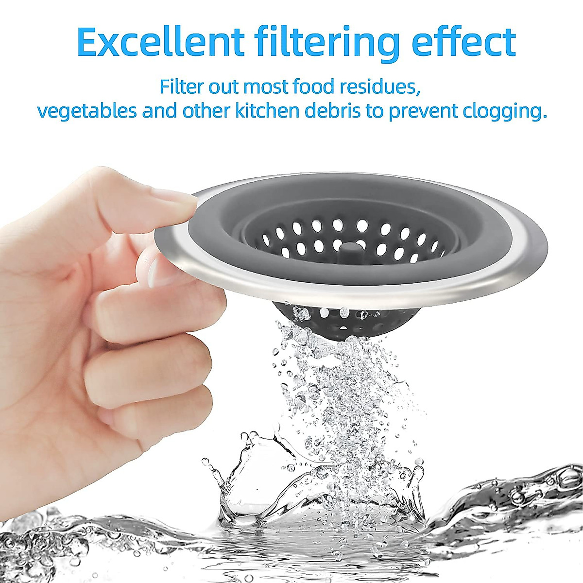 Stainless Silicone Kitchen Set of 2 Sink Strainer, Flexible Silicone Kitchen Sink Drainers, Large Wide Rim 4.5 inch Diameter