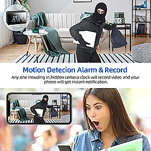 XDL-POWER Hidden Camera Clock 1080p WiFi Spy Camera 3 in 1 Nanny Cam with Night Vision,Dual Alarm Clocks,Room Thermometer,Motion Detection Alert,Loop Recording