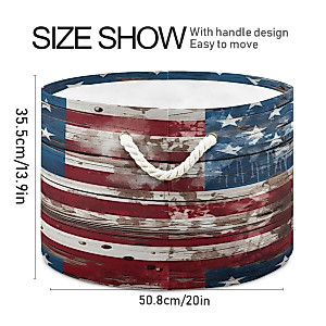 SUABO Wooden Old National Flag Storage Basket Laundry Hamper Canvas Collapsible Storage Organizer Bin with Handle for Clothes Books Playroom Decor