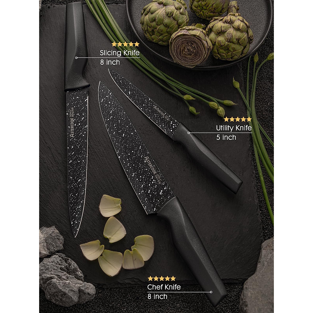 Knife Set, 6 Piece Kitchen Knife Set, High Carbon German Stainless Steel Knives Set, Non-stick Coating, Ultra Sharp, Dishwasher Safe