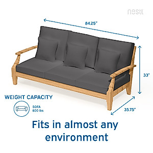 nestl Outdoor Couch – Wooden Outdoor Sofa, Outdoor Patio Couch with All-Weather Cushions, Natural Wood Grain Patio Sofa, Outdoor Couch Patio Furniture, Patio Sofas with Gray Outdoor Sofa Cushions