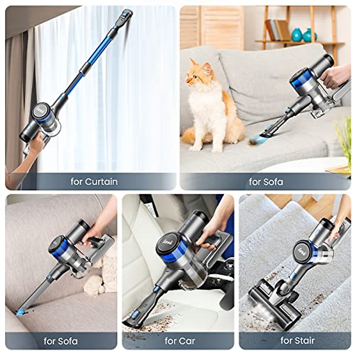 INSE Cordless Vacuum Cleaner, 400W Stick Vacuum with 30Kpa Powerful Suction, 55min Runtime, Smart Induction Auto-Adjustment, Rechargeable Vacuum Cleaners for Home Carpet Floor Pet Hair, LED Display-S9