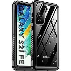 Temdan Samsung Galaxy S21 FE Waterproof Case, Slim Fit, Heavy Duty Protection, 6.4-inch Screen Protector - Black
