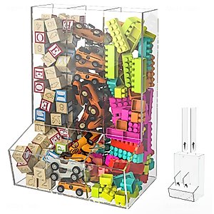 NiHome Acrylic Wall Toy Dispenser, 3 Removable Compartments Wall Mounted Toy Organizer & Storage Bin for Kids Playroom, Clear Stand Box & Hanging Holder for Toys, Lego, Snacks, Coffee Pod Capsules
