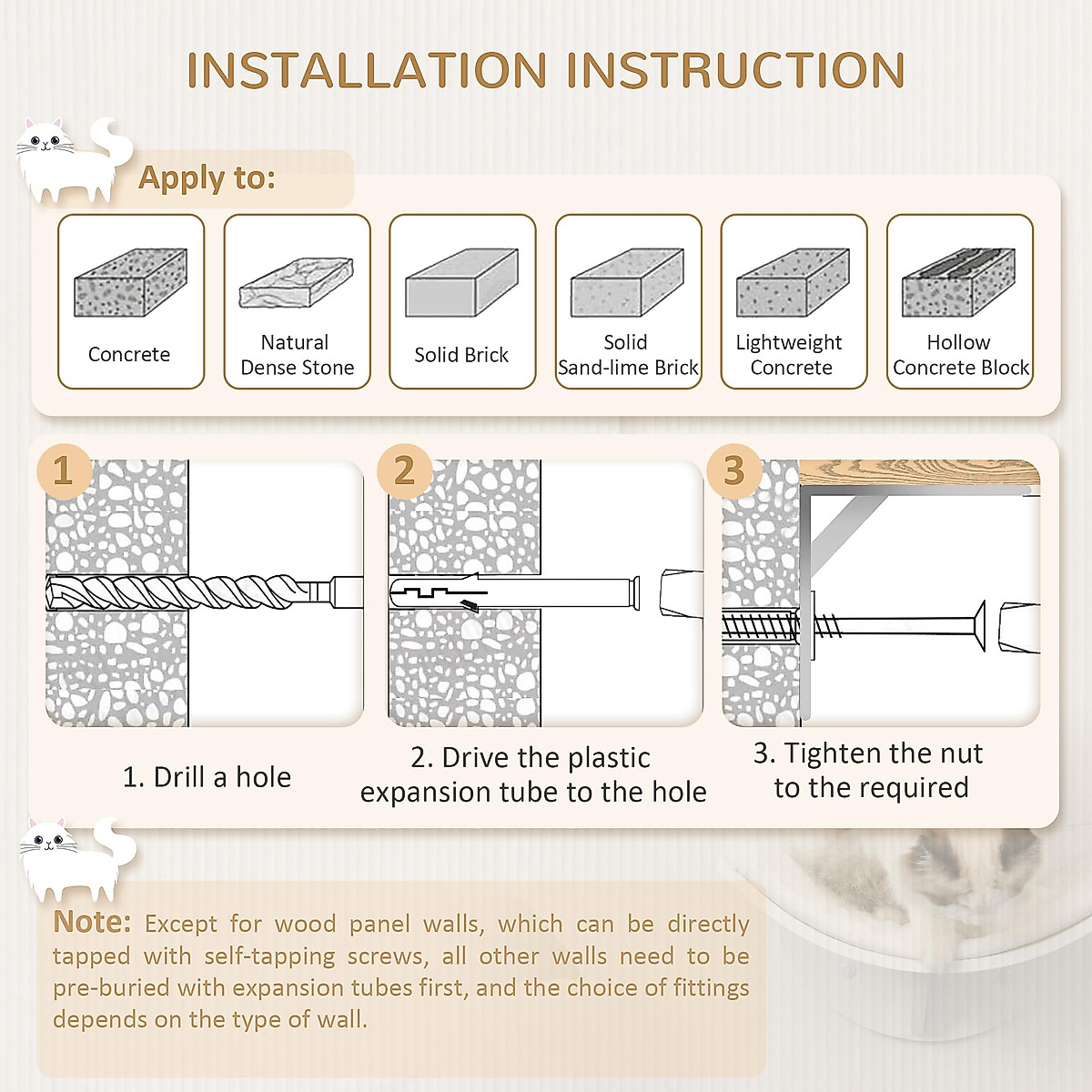 PawHut Wood Wall-Mounted Cat Shelves, Curved Kitten Bed Cat Perch Climber with Fleece Top, 16.25" x 11" x 8.25", White