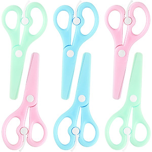 LOVESTOWN 6 Pairs of Preschool Training Scissors, Toddler Safety Scissors Plastic Scissors 3 Colors for Kids Art Craft Supplies