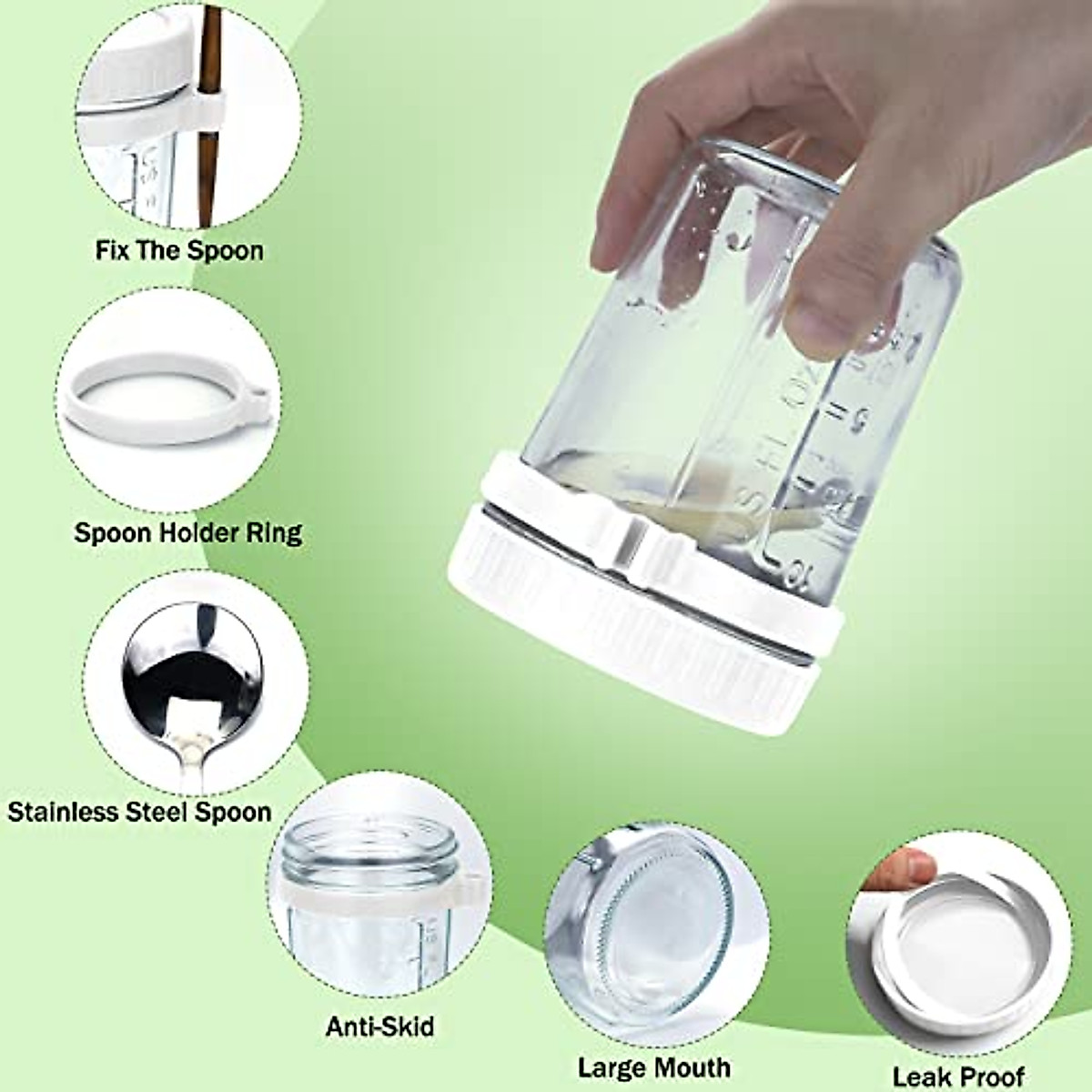 LEFIMOT Overnight Oats Containers with Lids and Spoons, 4 Pack Overnight Oats Jars 12 oz Reusable Large Airtight Oatmeal Container with Measurement Marks for Cereal Yogurt, Milk, Salads, Fruit(White)